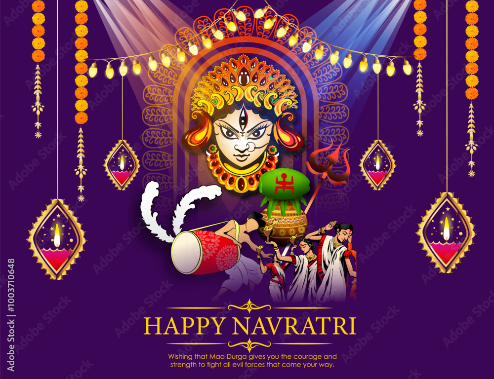 Illustration of Goddess Maa Durga in Happy Dussehra Navratri background ...