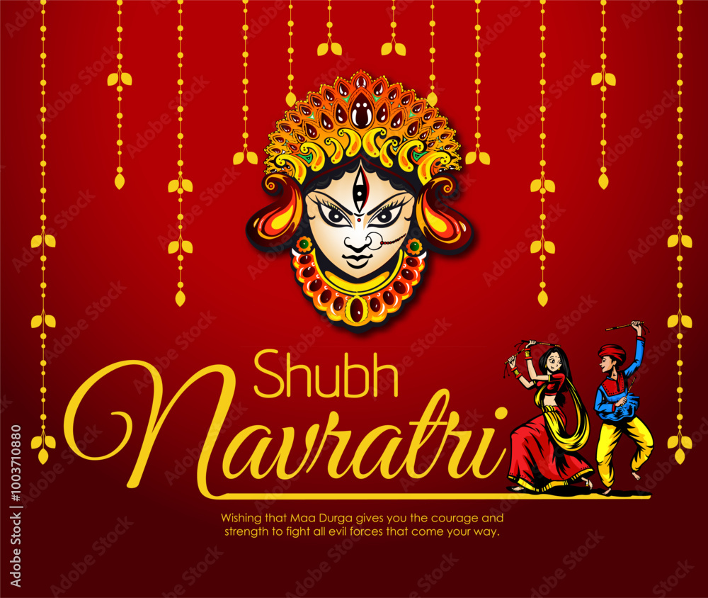 Illustration of Goddess Maa Durga in Happy Dussehra Navratri background ...