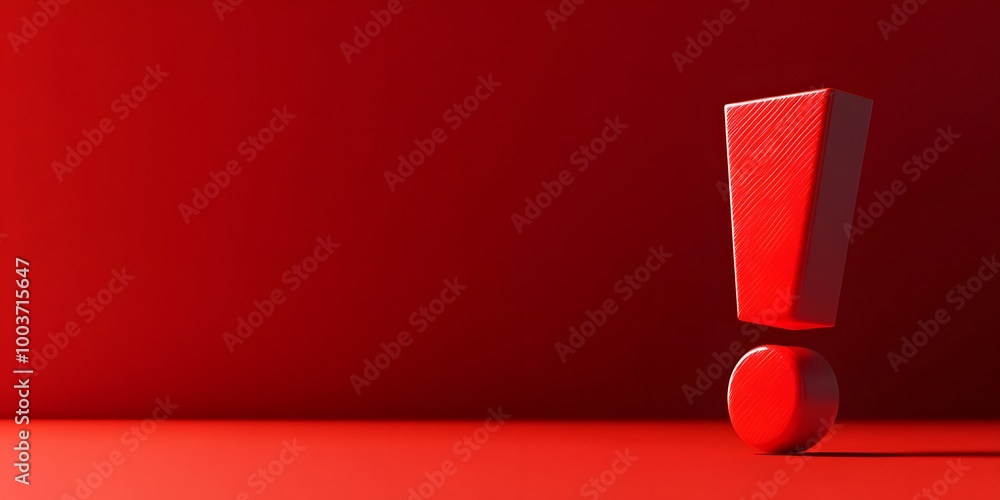 A vibrant red exclamation mark rendered in 3D stands out against a ...