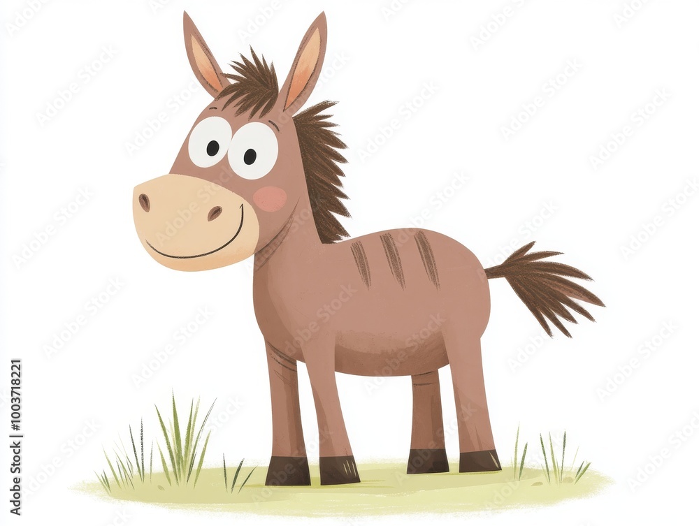 2408 83.A cheerful donkey illustrated in a cartoon style, with a ...