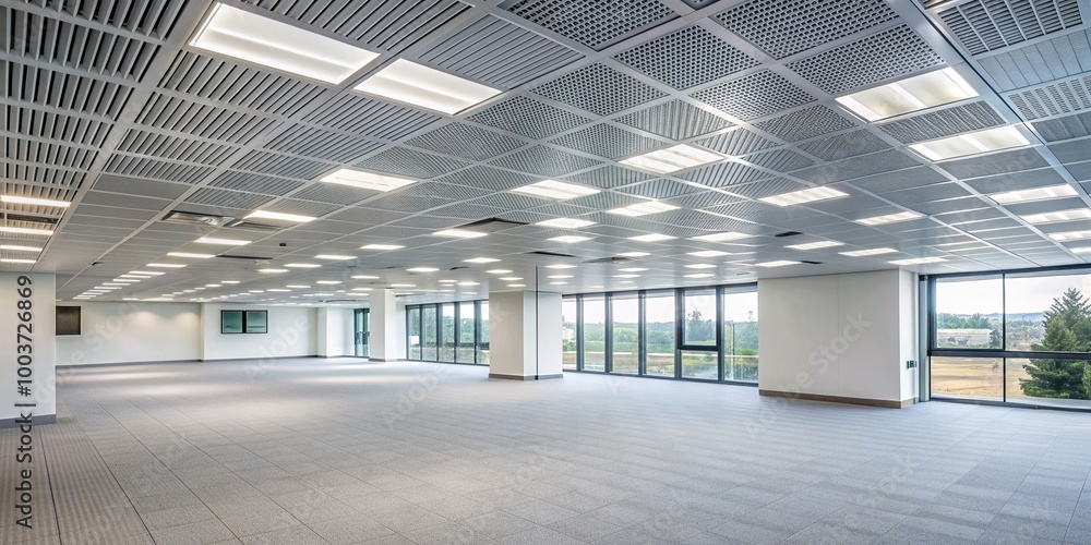 Suspended plasterboard low angle ceiling in a modern office facility ...