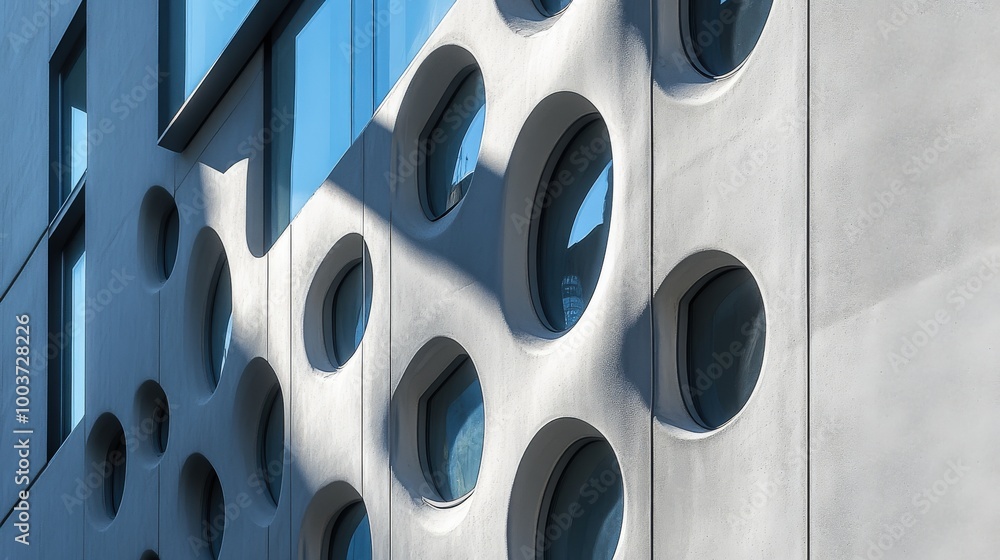 A close-up of a building facade designed with parametric techniques ...
