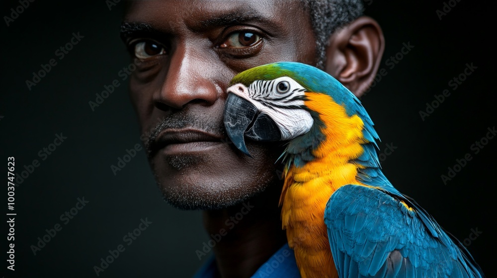 A Man and His Macaw: A captivating portrait of a man and his blue and ...