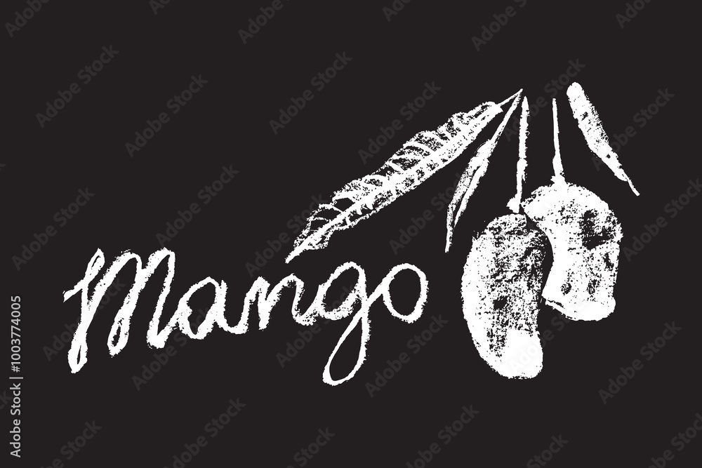 Vector mango symbol. Charcoal drawing. Organic Mango sign. Tropical ...
