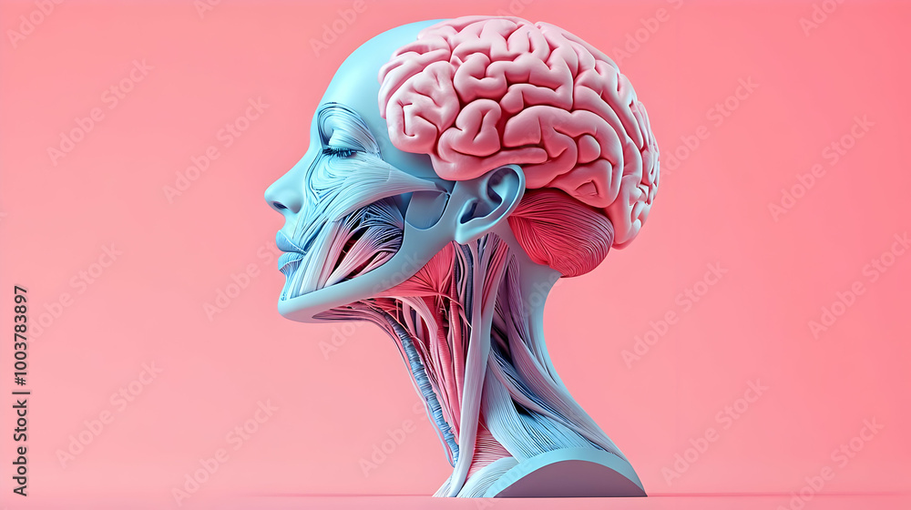 Human Anatomy: A 3D View of the Brain and Muscles Stock Illustration ...