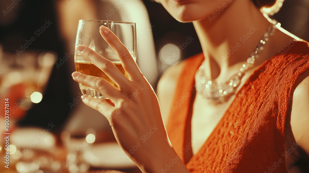 Elegant Old Money Woman Holding a Drink at a Formal Corporate Event ...