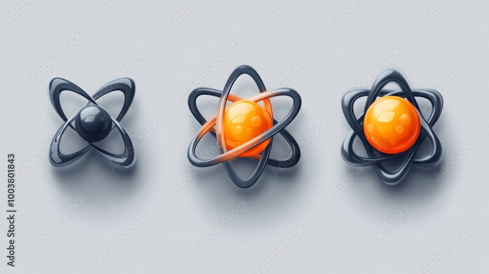 Flat Design Atom Icon Set with Gray Molecule Symbols, Isolated in ...