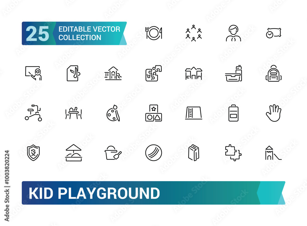 Kids playground icons collection, Outline set of kid playground. Vector ...