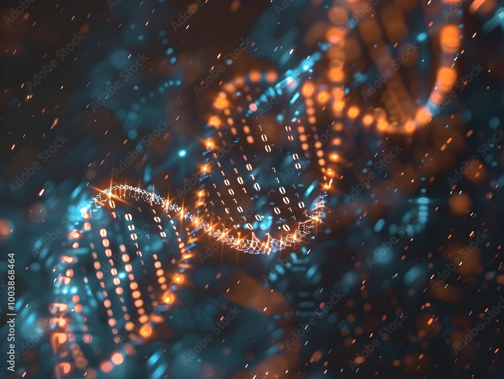 Glowing DNA Double Helix Intertwined with Binary Code Conceptual Art Fusion of Biology and ...