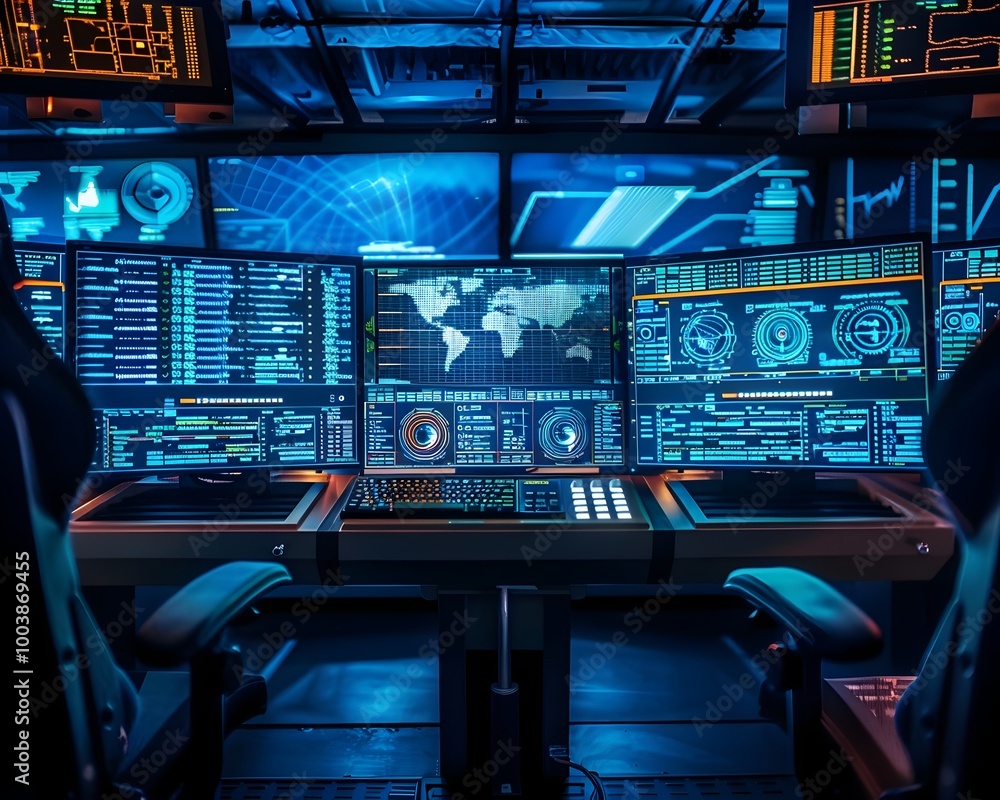 Interstellar Communication Control Room with Futuristic Digital ...