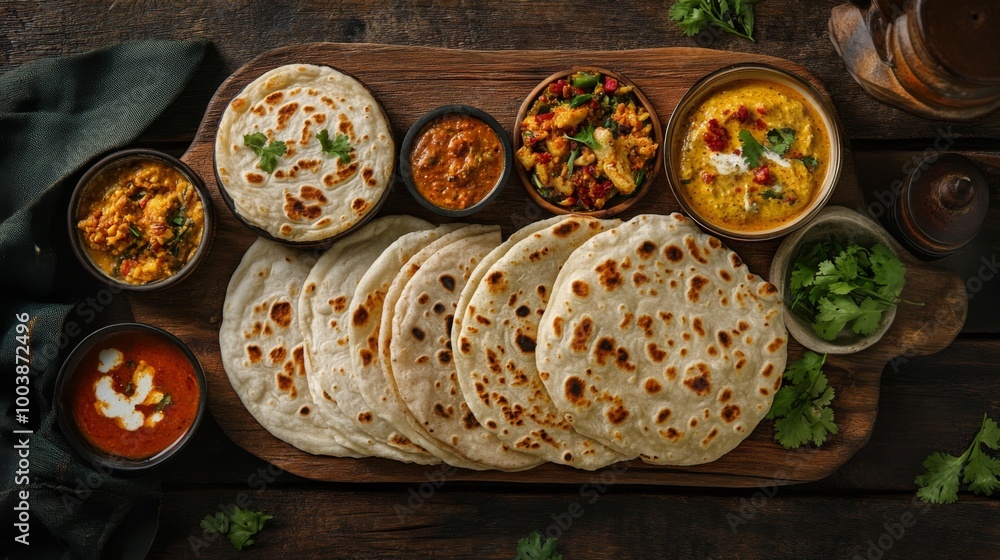 An artistic representation of different types of roti, including whole ...