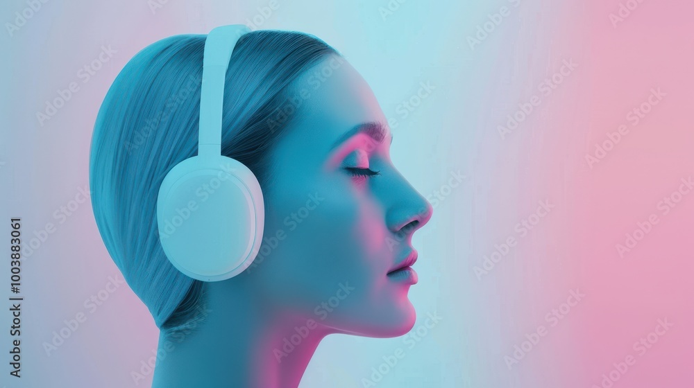 Emotion-Responsive E-Skin Headphones. Futuristic Portrait Showcases ...