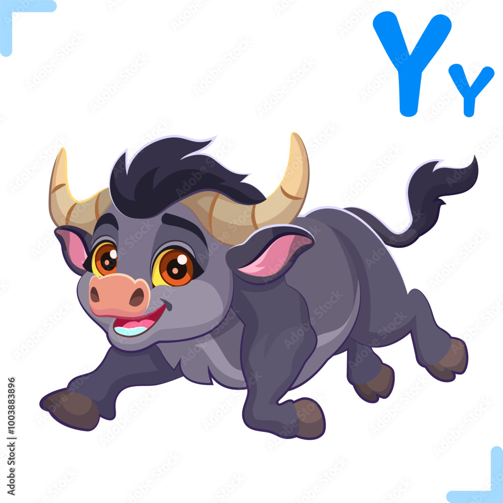 Vector cartoon illustration of yak with letter "Y" - design for English ...