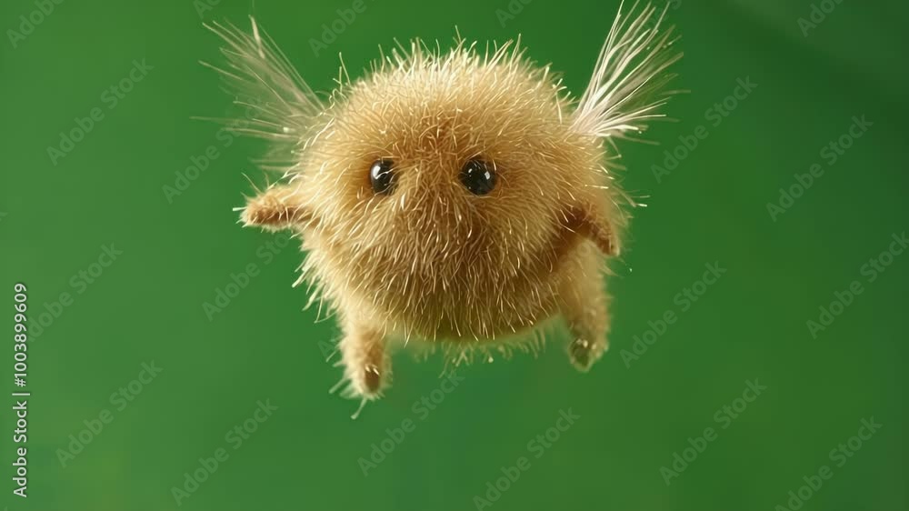Charming fluffy mascot character with wings is flying and having fun ...