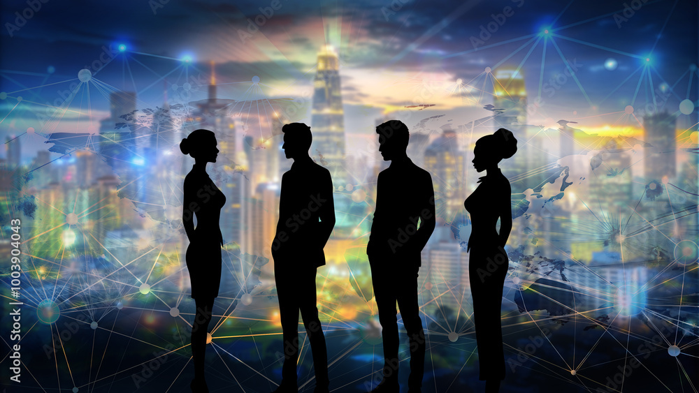 Körper Silhouette Menschen stehen zusammen - Business Team mit 4 ...