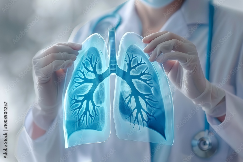 Doctor hold lungs model, x-ray roentgen examination of pneumonia, lung ...