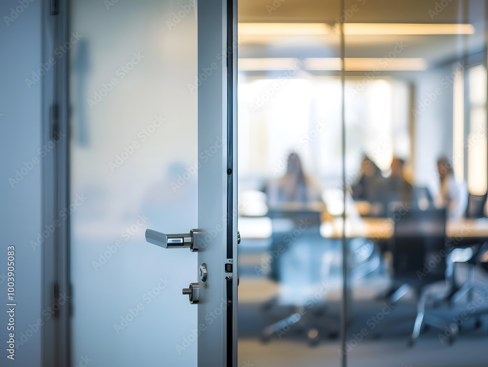 soft focus on conference room door slightly ajar reveals glimpse of ...