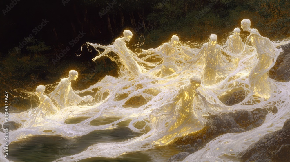 Ethereal Spirits: Haunting Japanese Dark Myth Scene of Dark River in ...