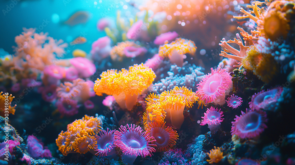 Vibrant Underwater Coral Reef Showcasing Neon Glowing Corals and ...