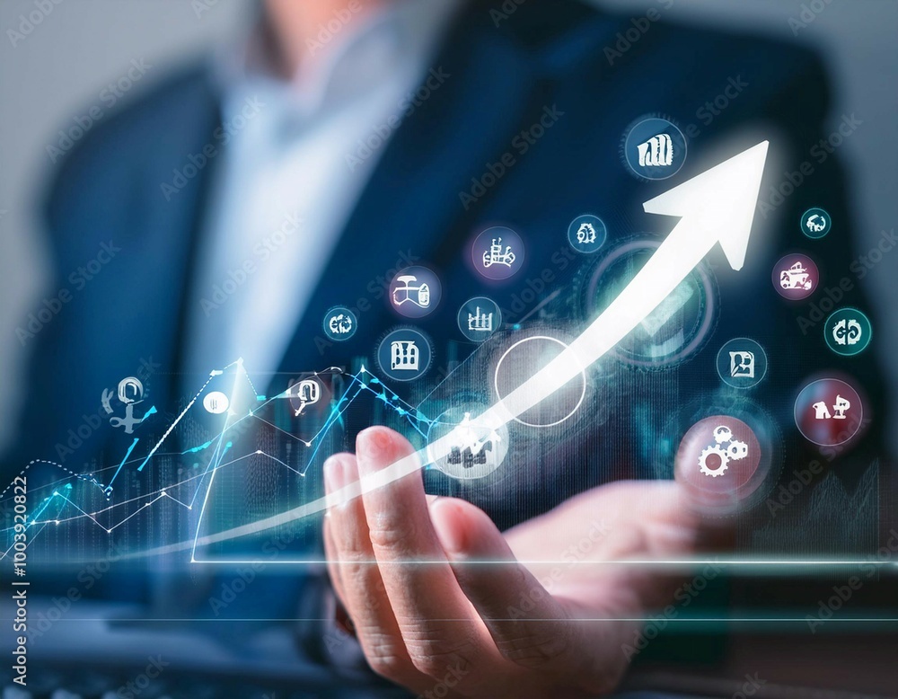 Trend and popularity featuring elements like a rising arrow, graph, and ...