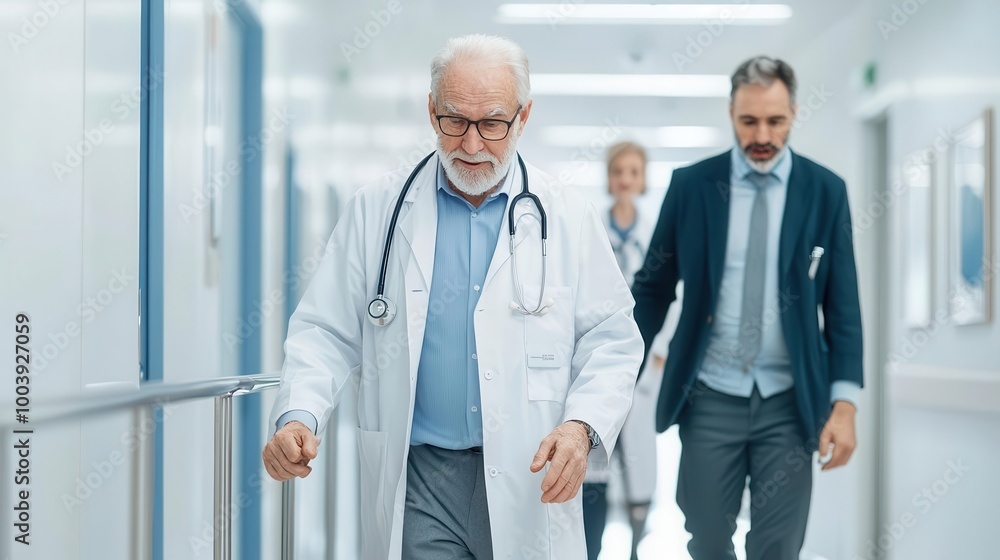 Doctor guiding elderly patient through gentle therapy exercises ...