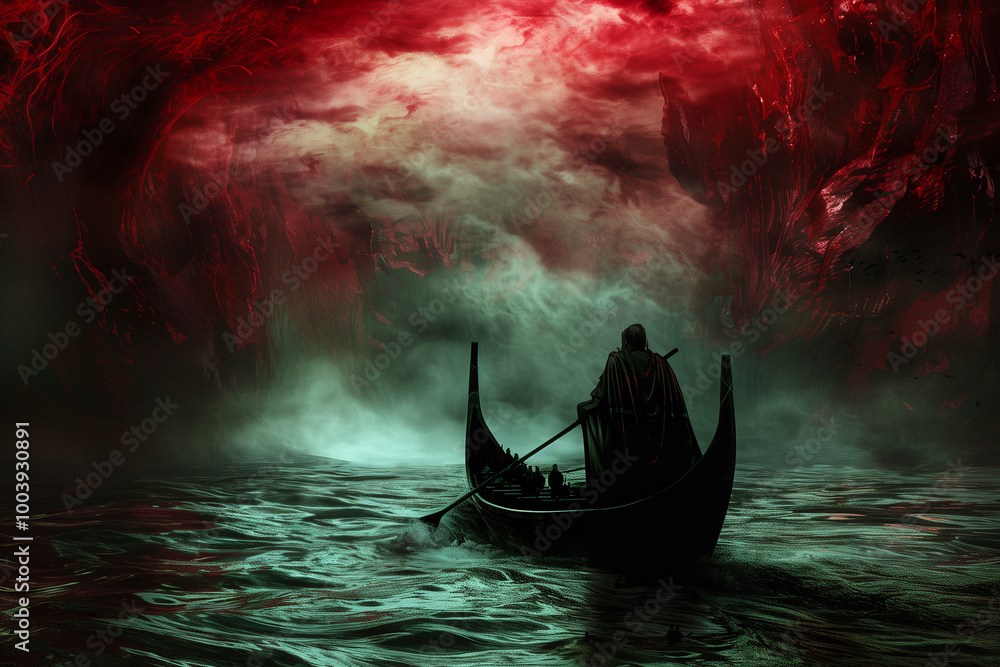 Charon Crossing the River Styx transporting souls across the underworld ...