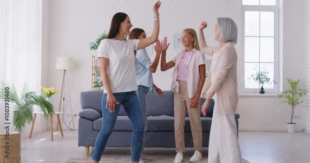 Female happy three generations of women family fun picture, dancing ...