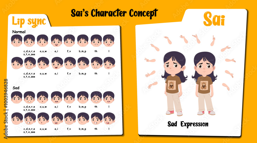 A sad girl cartoon character AKA Sai, little girl cartoon vector. Sad ...