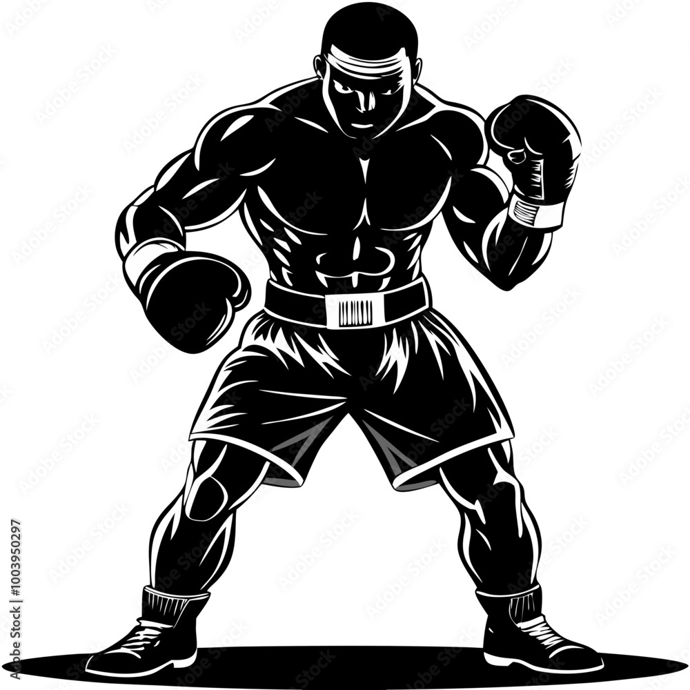 Ready to Rumble: A powerful silhouette of a determined boxer, fists ...