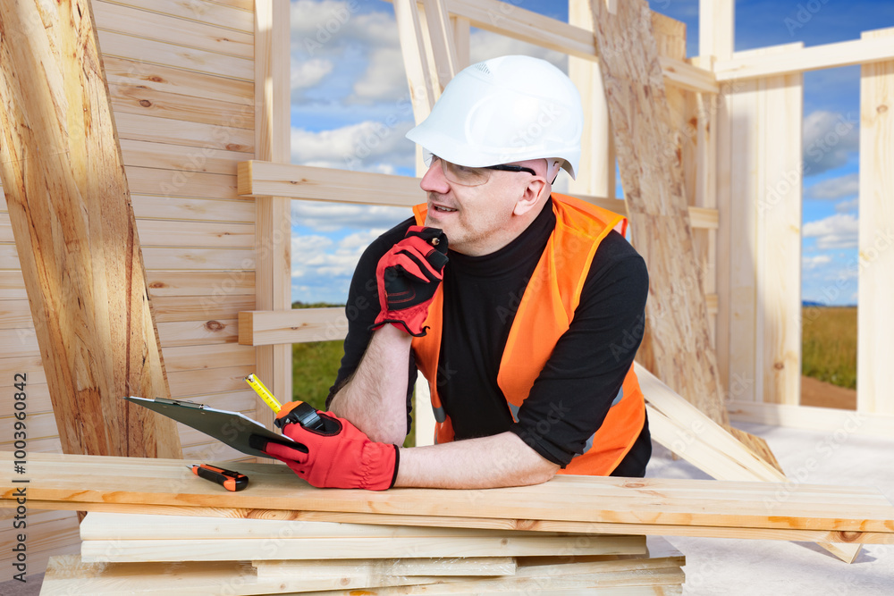 Happy male builder. Master contractor for construction company ...