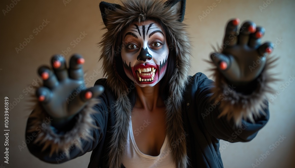 A DIY werewolf costume with fur-covered gloves torn clothes and ...