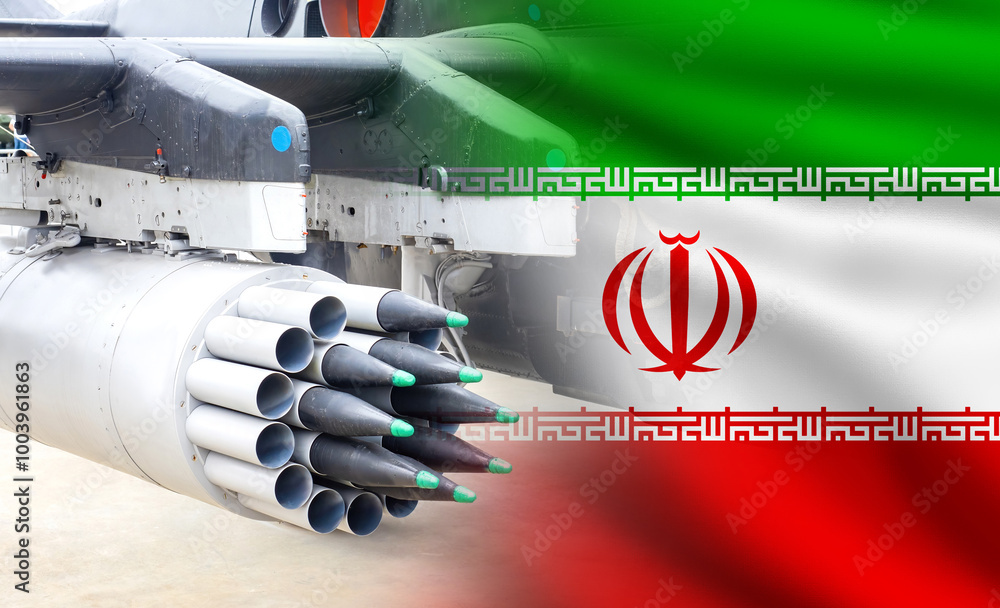Rocket weapons. Iran flag. Military industry Iranian republic concept ...