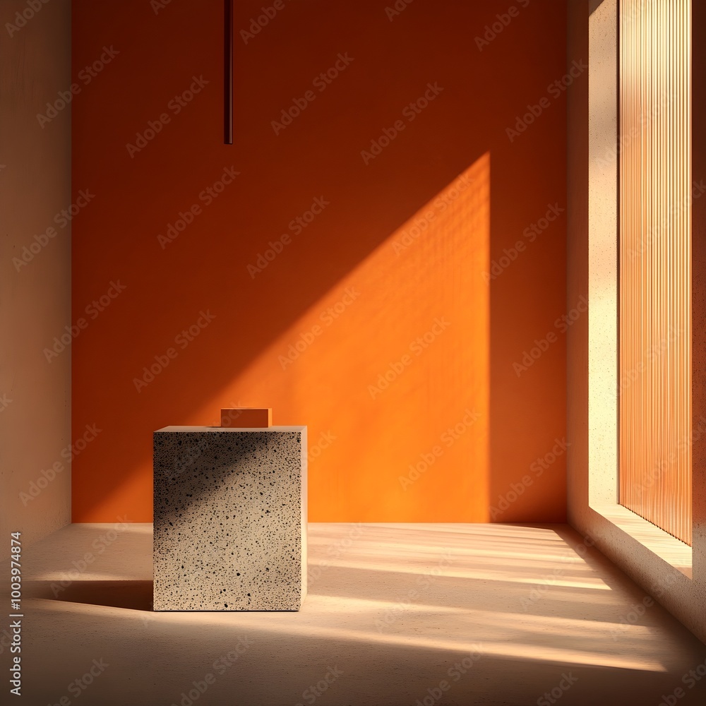 Minimalist 3D studio space with bold orange accent wall minimalist ...