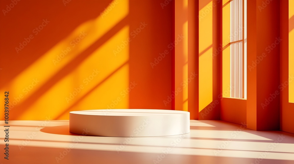 Refined 3D studio scene with orange backdrops minimal modern product ...