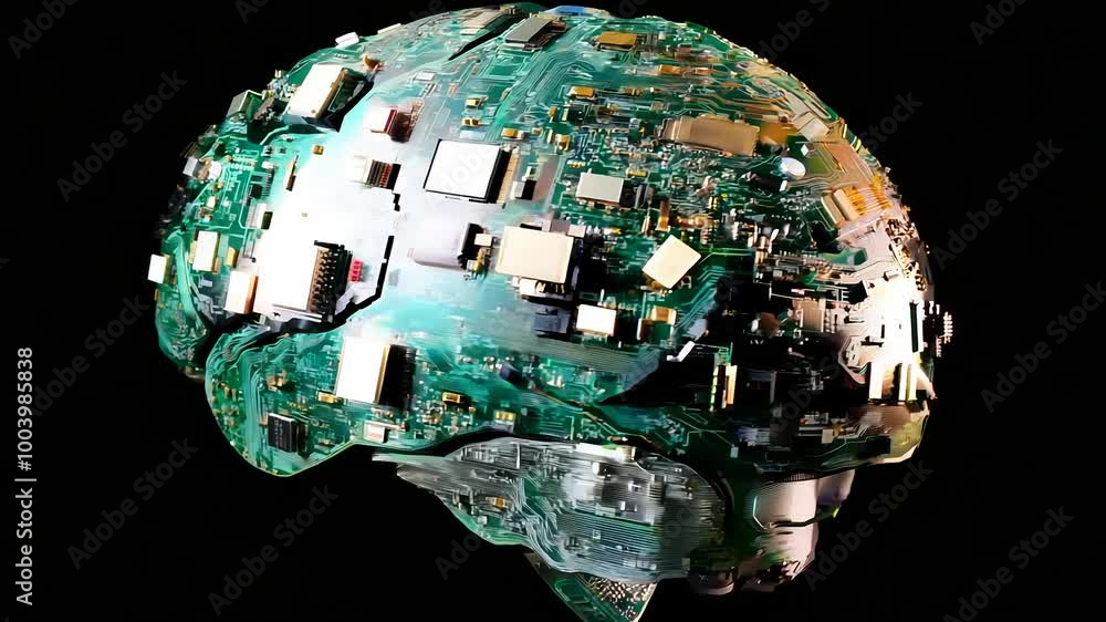 Artificial Intelligence hardware concept. Brain made of chipset and ...