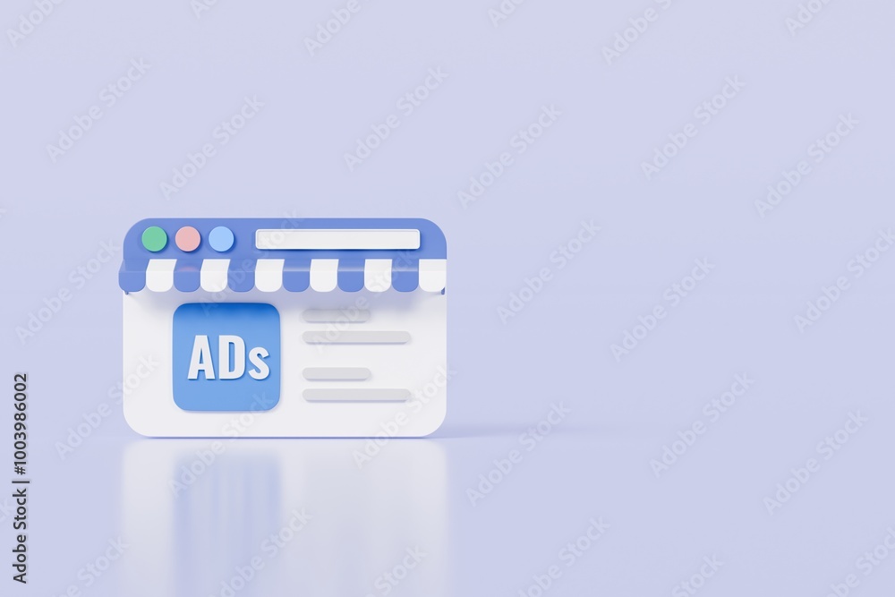 3d Ads website browser icon on isolated purple background. Digital ...