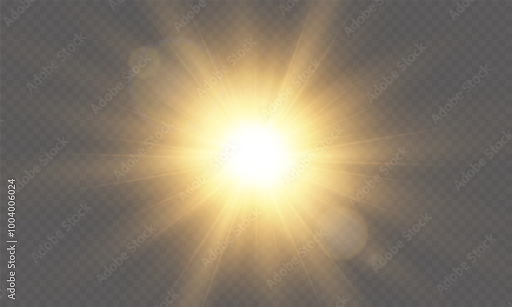 Vetor de Light Vector with Sun Glare. Sun, Sunrays, and Glare in PNG Format. Gold Flare and ...