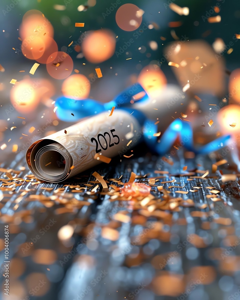 diploma scroll with "2025" written on it, representing successful ...