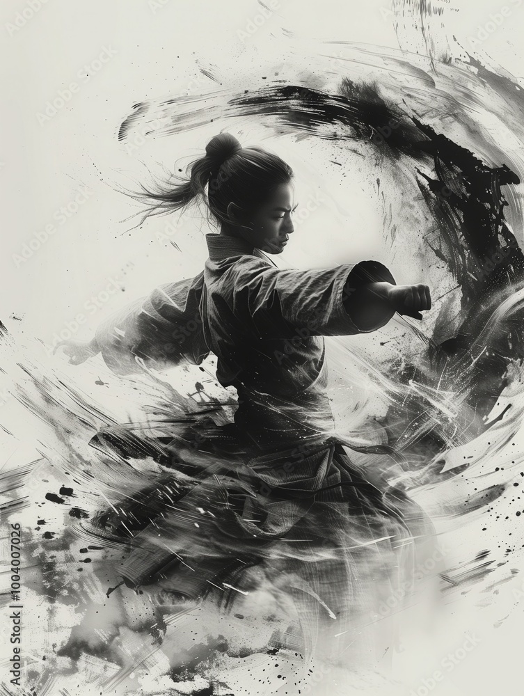 Japanese Style Samurai Ink Splash painting ,black and white style ...