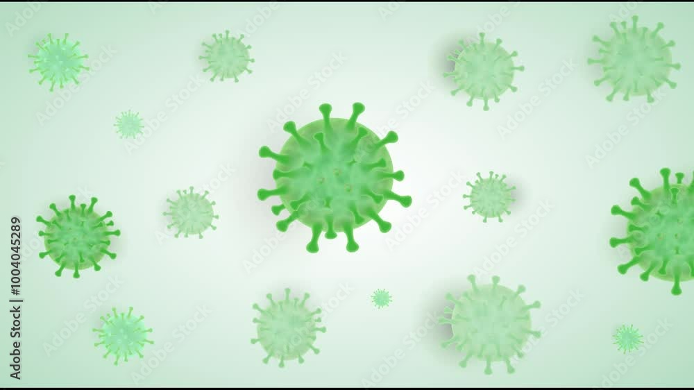Green color virus spread microscopic look animated background, cartoon ...