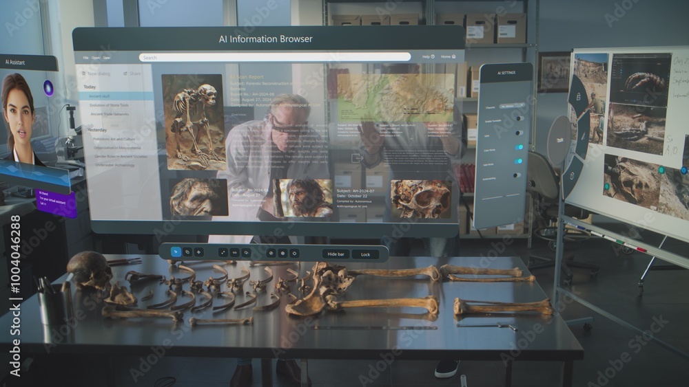 Advanced archaeological lab: Two archaeologists in VR headsets conduct ...