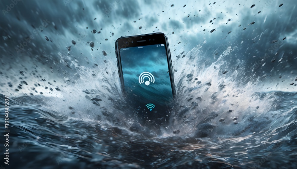 Emergency blues: wrecked phone in the aftermath of a natural disaster ...