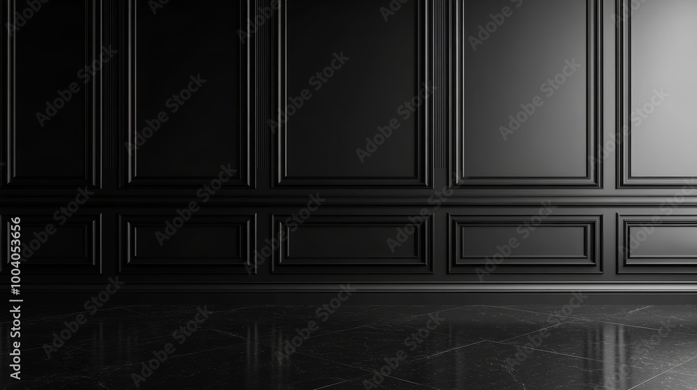 3D render illustration mock up of a modern classic black empty interior ...