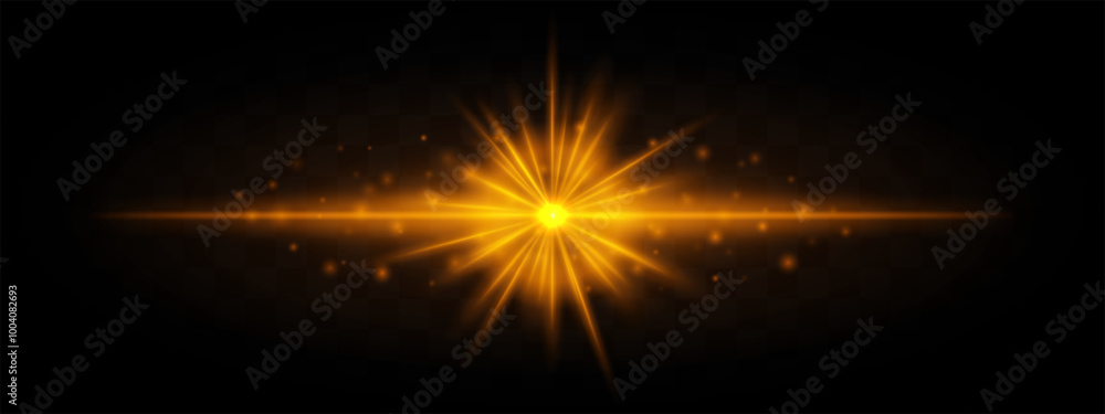 Vetor do Stock: Horizontal golden laser beam with starburst effect and ...
