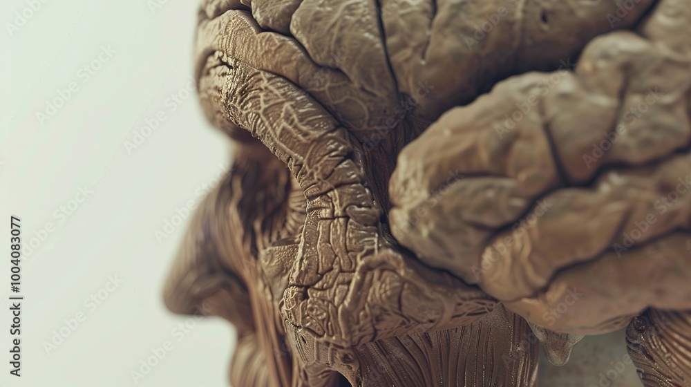 Close-up of a human brain model showing age-related changes like ...
