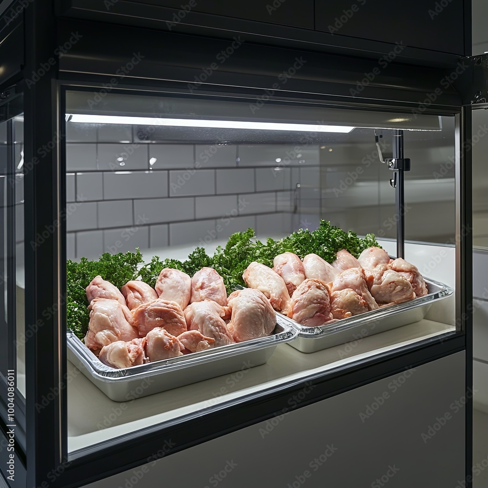 Butcher shop window display of various fresh meats, butcher, shop ...
