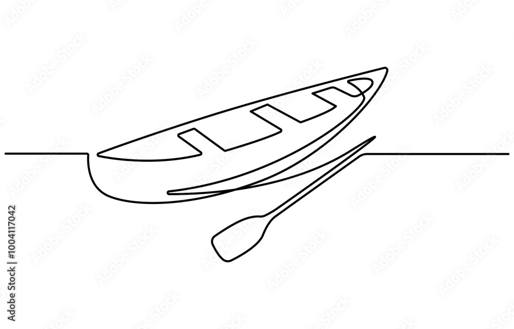 Single continuous line drawing canoe trails and rafting club with ...