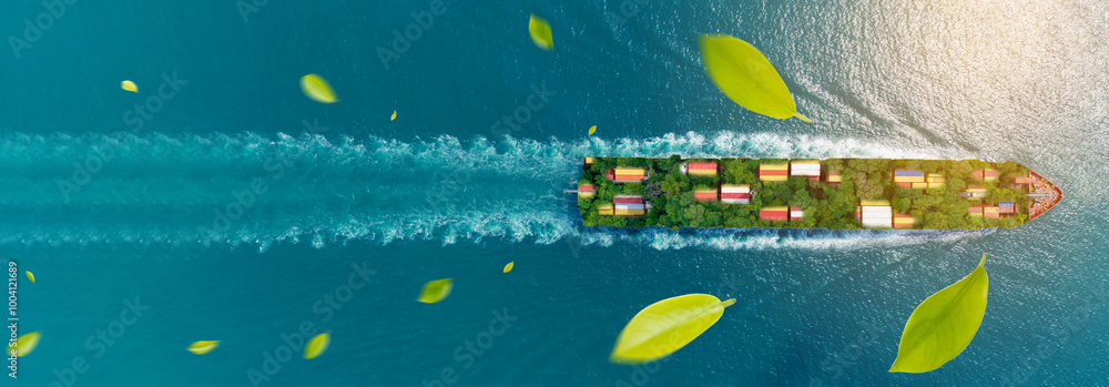 Container ship green Leave. green transportation industry eco shipping ...