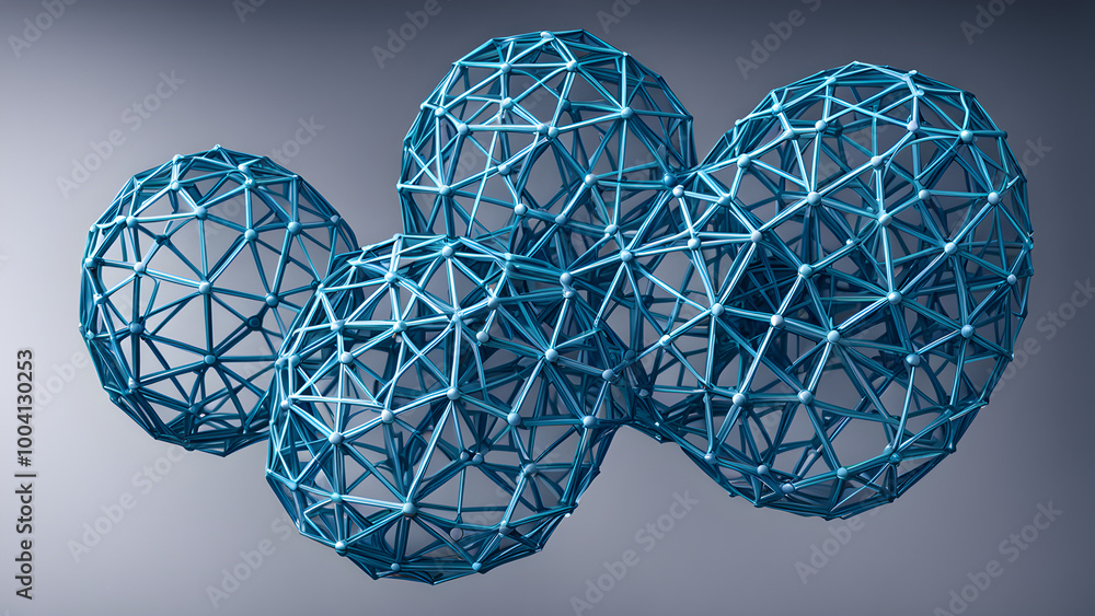 Chemical molecular structure, node and line connections, 3D spatial ...
