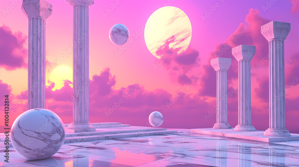 Generative AI, Pastel Sunset and Marble Columns in a Vaporwave World ...